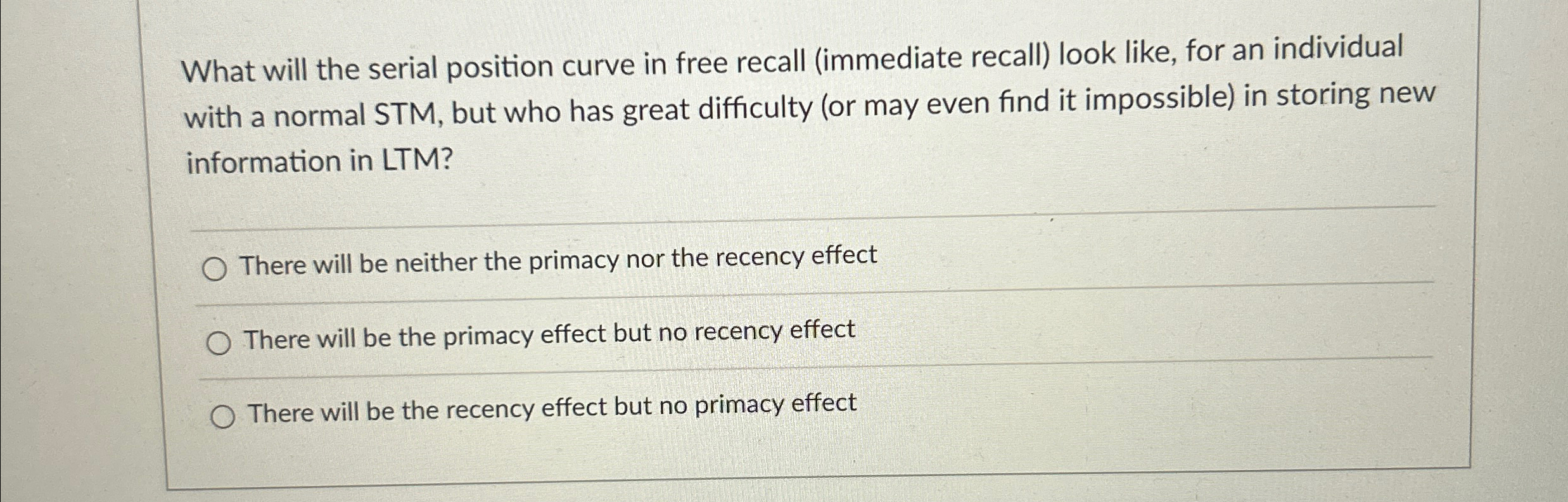 Solved What will the serial position curve in free recall | Chegg.com