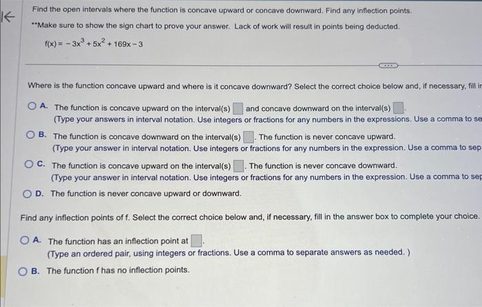 Solved Find the open intervals where the function is concave | Chegg.com