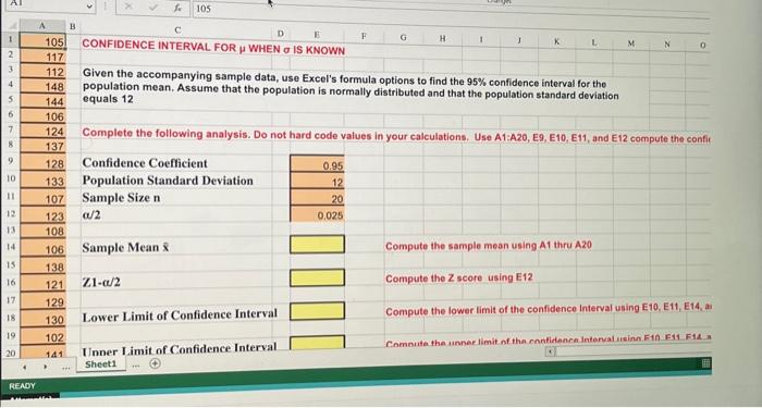 Solved 12 Given the accompanying sample data, use Excel's | Chegg.com