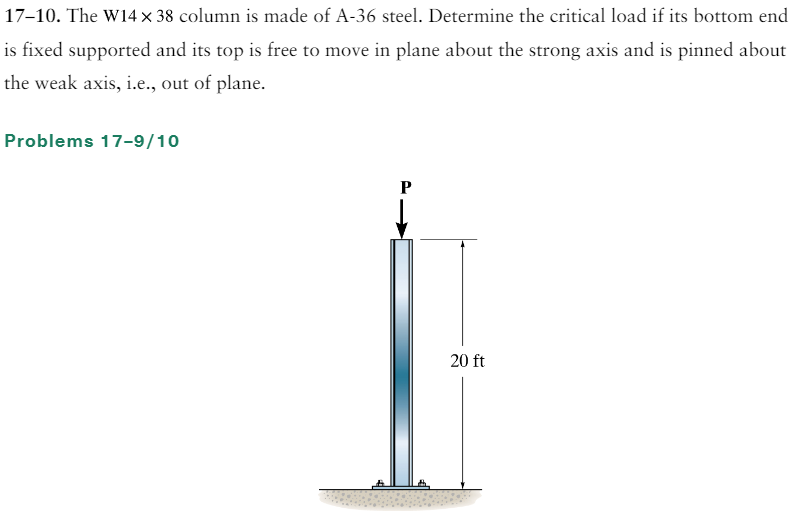 Solved 17-10. ﻿The W14 ×38 ﻿column is made of A-36 ﻿steel. | Chegg.com