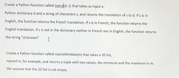 Solved Create a Python function called transl( (d,s) that | Chegg.com