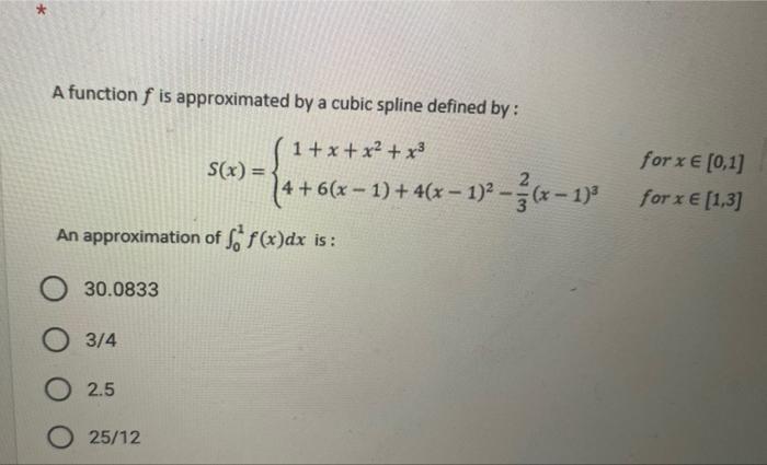 Solved A function f is approximated by a cubic spline | Chegg.com