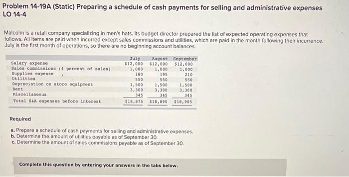 Solved Problem 14-19A (Static) Preparing a schedule of cash | Chegg.com