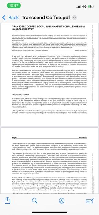 base on the case study attached in photos ( transcend | Chegg.com