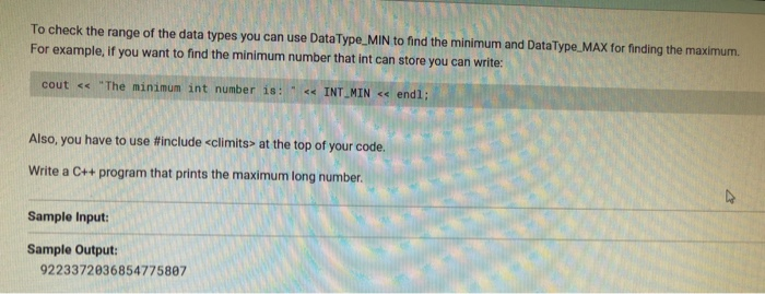 Solved To check the range of the data types you can use | Chegg.com
