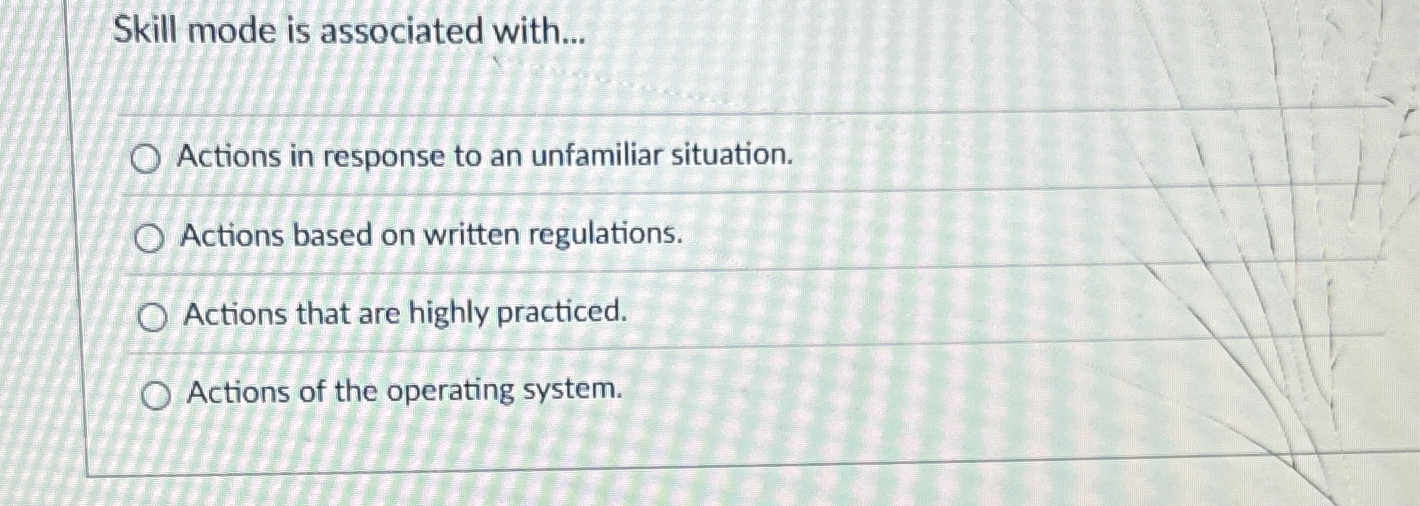 Solved Skill mode is associated with...Actions in response | Chegg.com