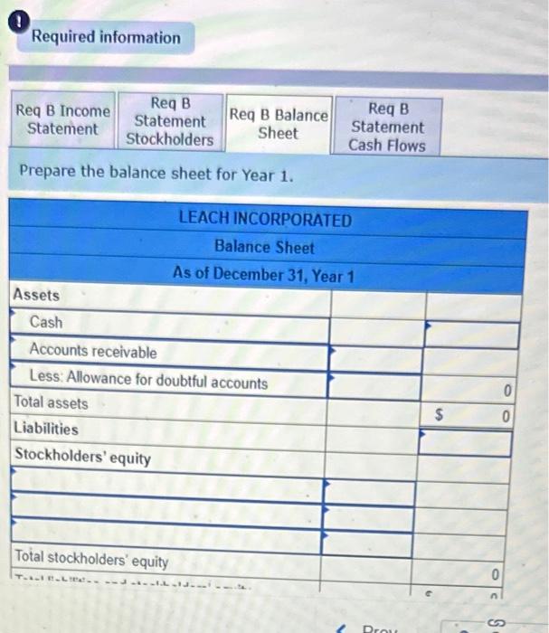 Solved Prepare the balance sheet for Year 1 .[The following | Chegg.com