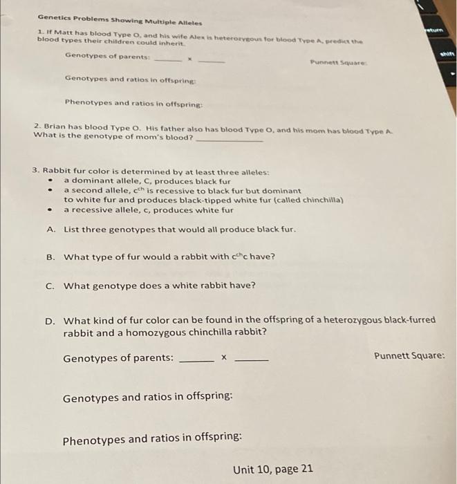 Solved Genetics Problems Showing Multiple Alleles 1. Matt | Chegg.com