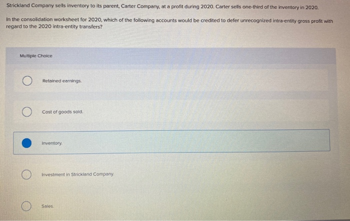 Solved Strickland Company sells inventory to its parent | Chegg.com