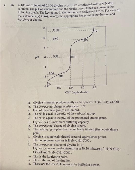 Solved 916 A 100 mL solution of 0.1M glycine at pH1.72 was | Chegg.com