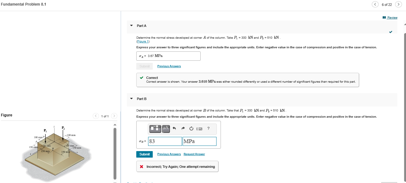 Solved Determine the normal stress developed at corner A ﻿of | Chegg.com