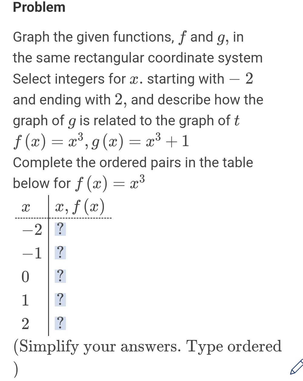 Solved ProblemGraph the given functions, f ﻿and g, ﻿in the | Chegg.com