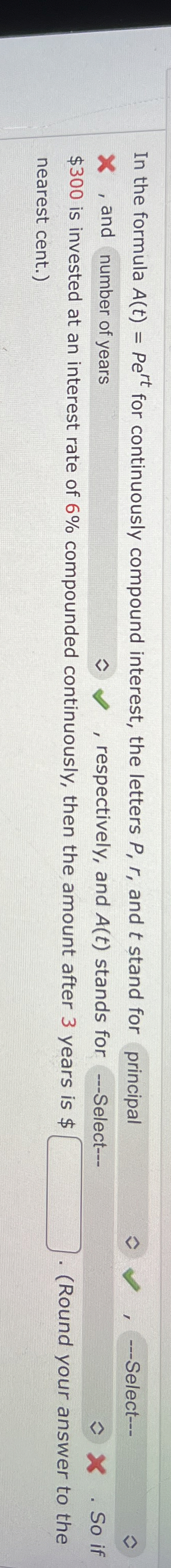 Solved In the formula A(t)=Pert ﻿for continuously compound | Chegg.com