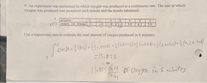 Solved 9. An experiment was performed in which oxygen was | Chegg.com