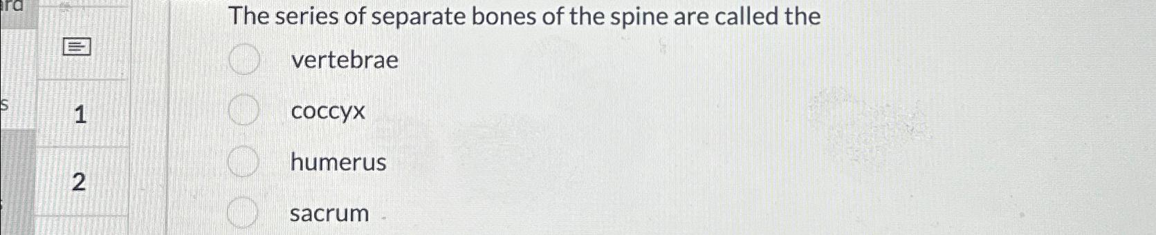 Solved The series of separate bones of the spine are called | Chegg.com