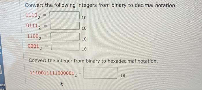 Solved Convert the following integers from binary to decimal | Chegg.com