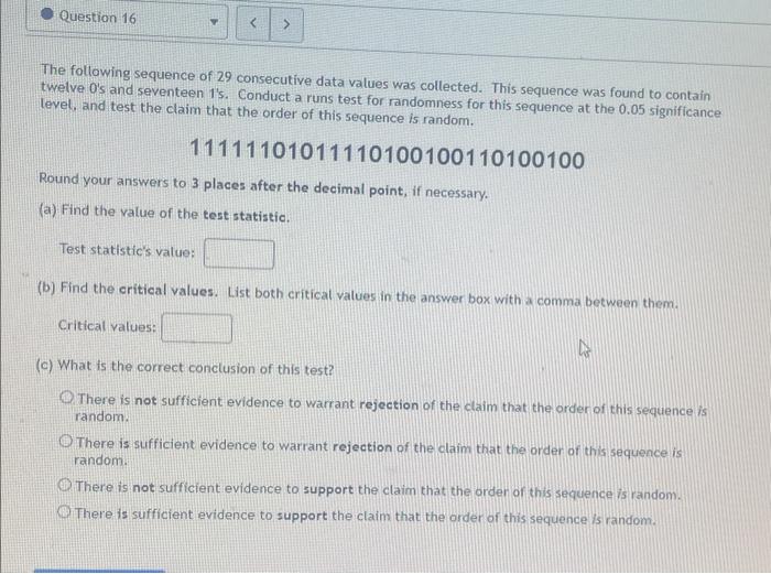 Solved The follawing sequence of 29 consecutive data values | Chegg.com