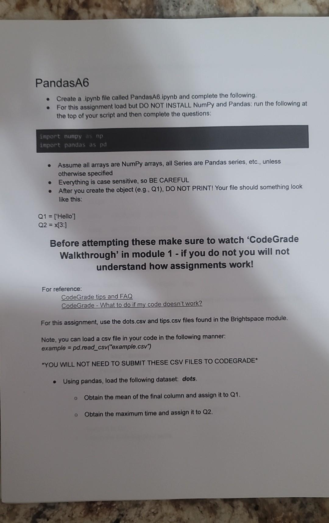Solved PandasA6 - Create a .ipynb file called PandasA6.ipynb | Chegg.com
