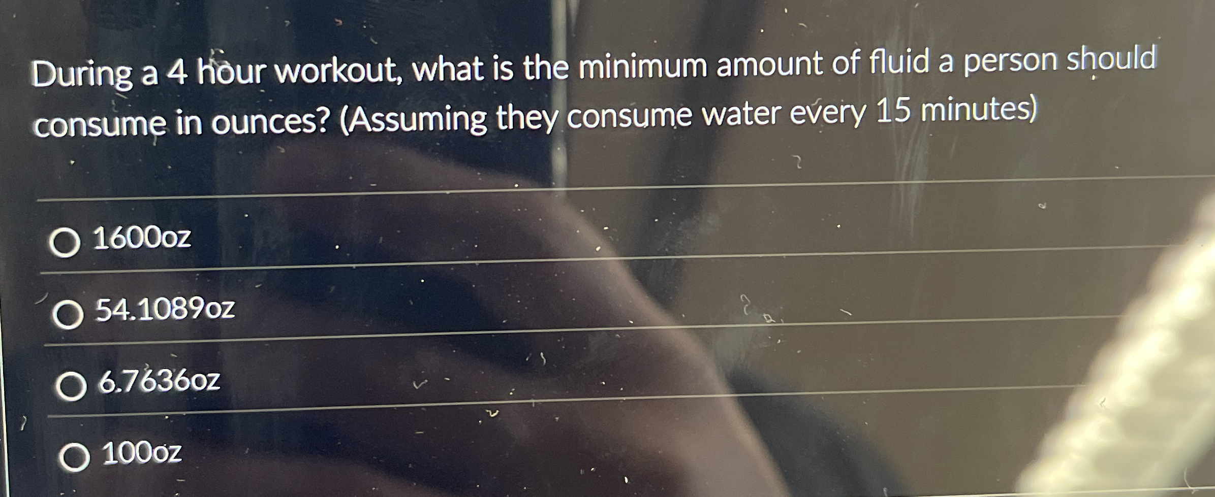 Solved During a 4 ﻿hour workout, what is the minimum amount | Chegg.com