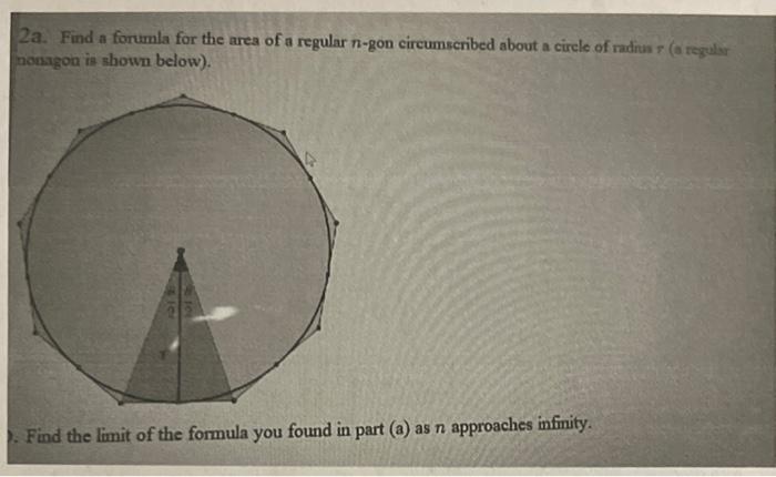 Solved 2a. Find a forumla for the area of a regular n-gon | Chegg.com