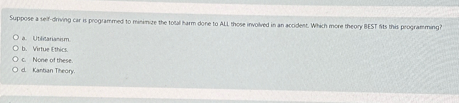 Solved Suppose a self-driving car is programmed to minimize | Chegg.com