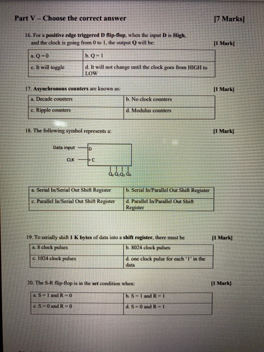 Solved Part V- Choose the correct answer 17 Marks 11 Mark) | Chegg.com
