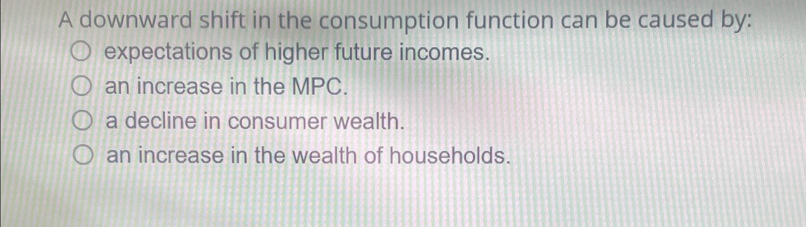 Solved A downward shift in the consumption function can be | Chegg.com