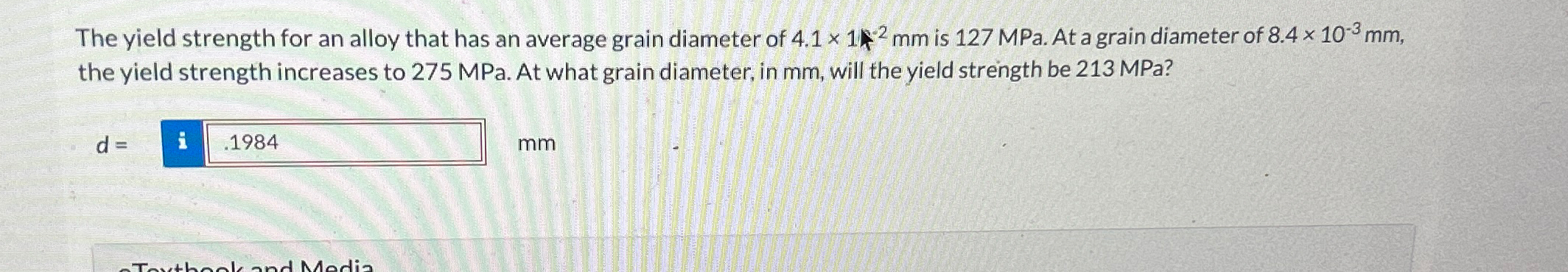 Solved The yield strength for an alloy that has an average | Chegg.com