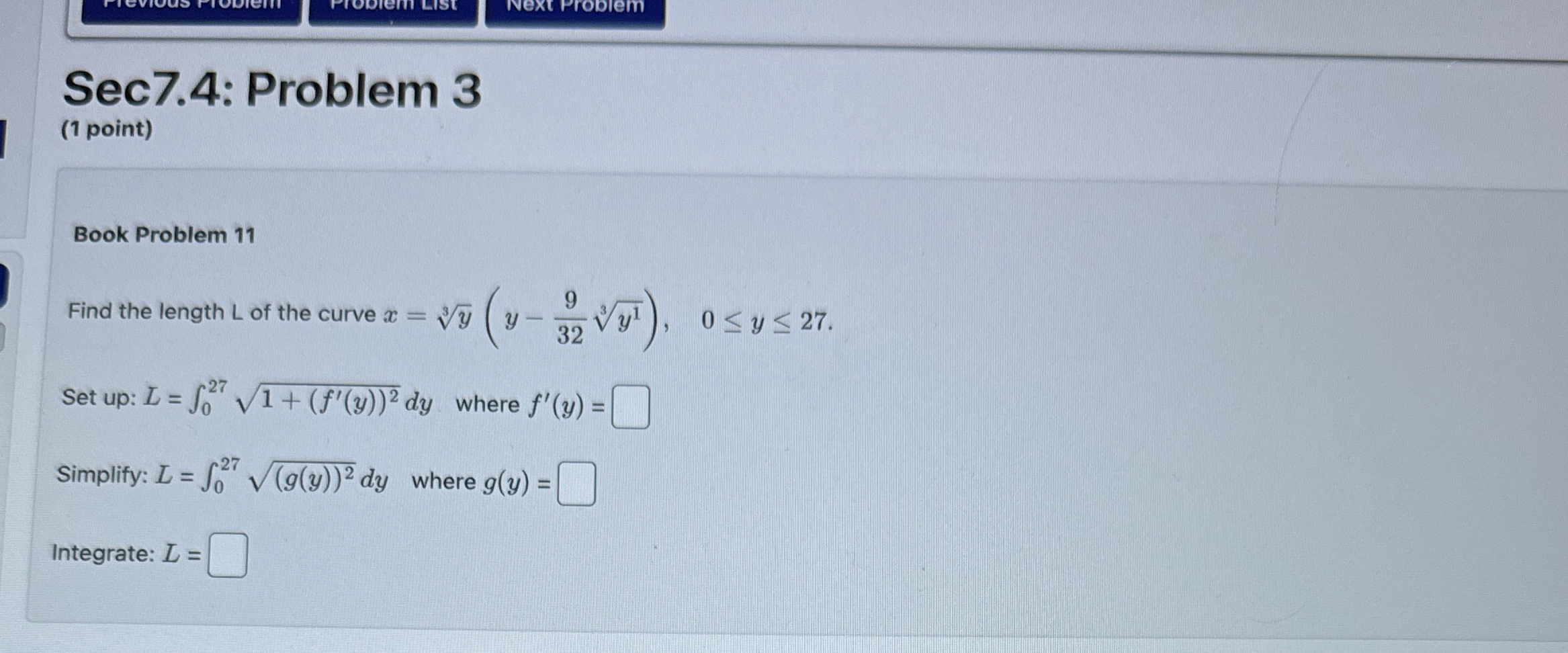Solved Sec7.4: Problem 3(1 ﻿point)Book Problem 11Find the | Chegg.com