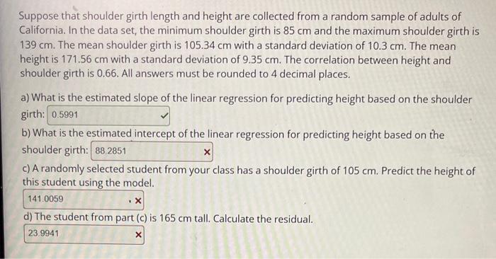 Solved Suppose that shoulder girth length and height are | Chegg.com