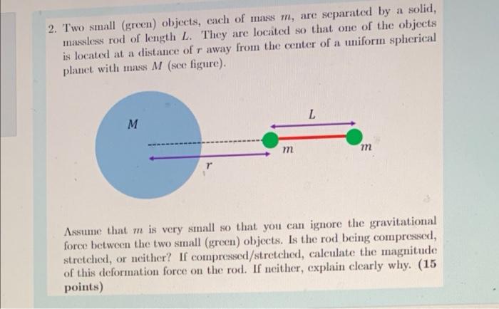 Solved 2. Two small (green) objects, each of mass m, are | Chegg.com