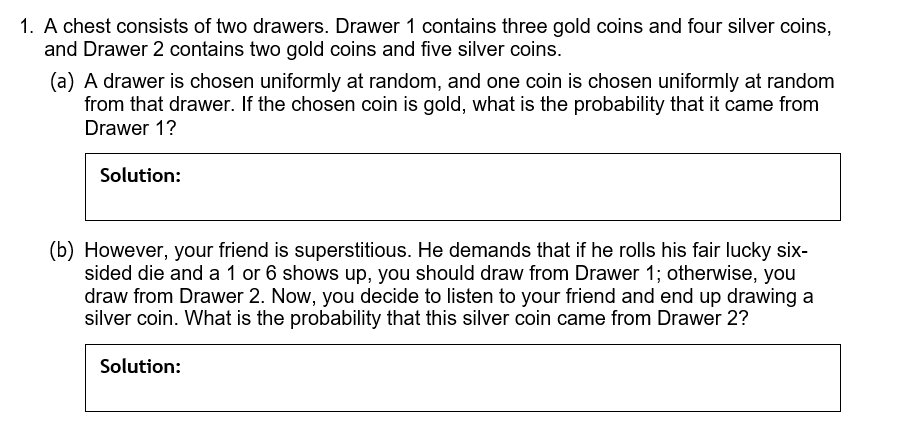 Solved 1. ﻿A chest consists of two drawers. Drawer 1 | Chegg.com