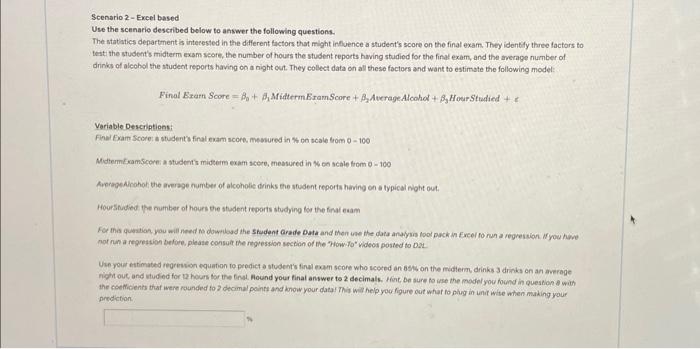 Solved Scenario 2 - Excel based Une the scenario described | Chegg.com