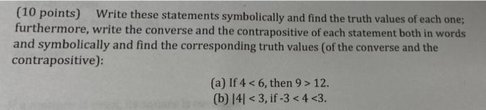 Solved (10 points) Write these statements symbolically and | Chegg.com