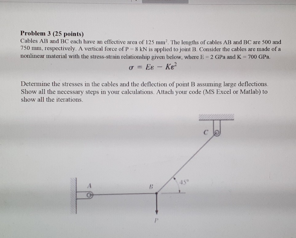 Problem 3 (25 points) Cables AB and BC each have an | Chegg.com