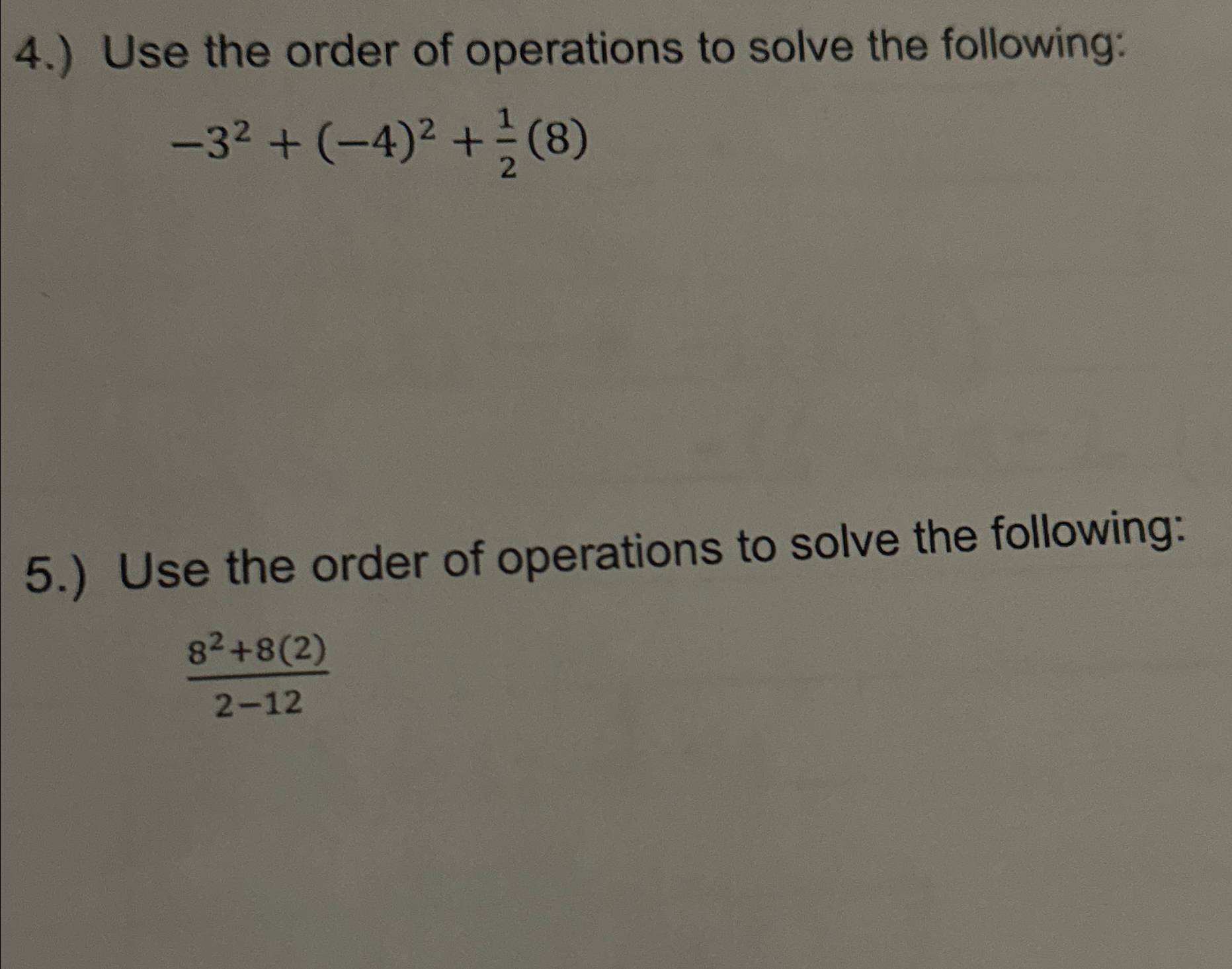 Solved 4.) ﻿Use the order of operations to solve the | Chegg.com