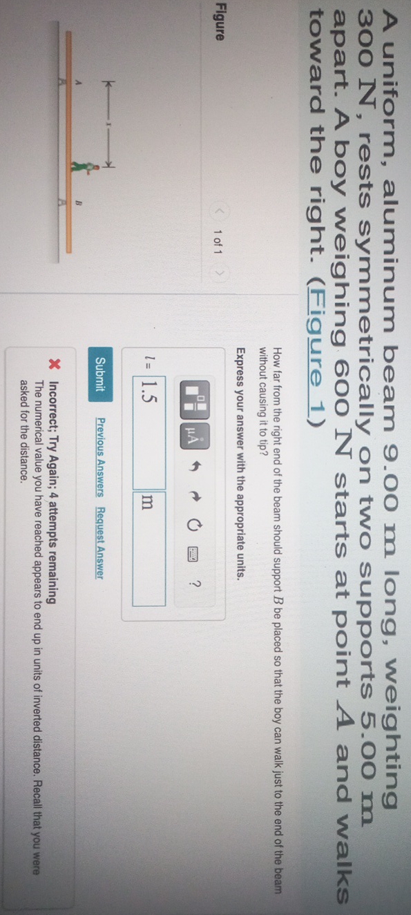 Solved A uniform, aluminum beam 9.00 ﻿m long, weighting 300 | Chegg.com