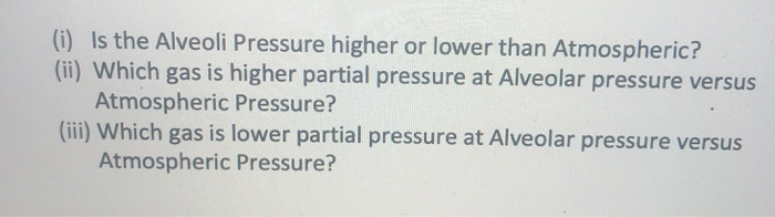 Solved (i) Is the Alveoli Pressure higher or lower than | Chegg.com