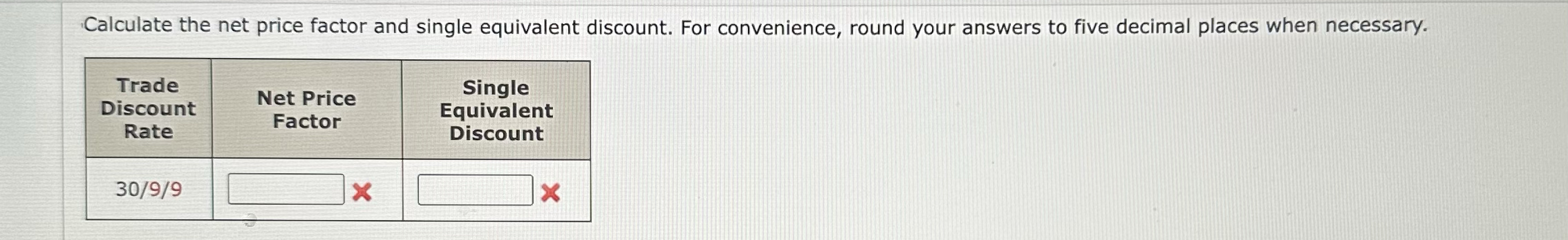Solved Calculate the net price factor and single equivalent | Chegg.com