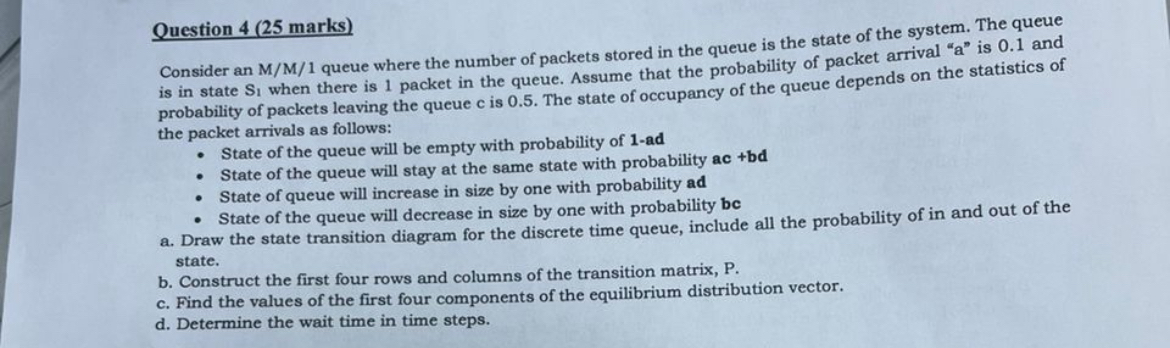 Solved Question 4 (25 ﻿marks)Consider an MM?1 ﻿queue where | Chegg.com