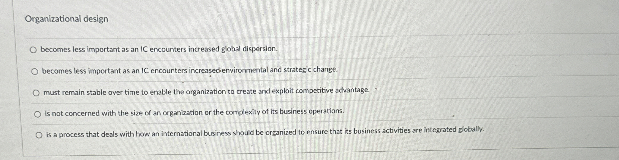 Solved Organizational designbecomes less important as an IC | Chegg.com