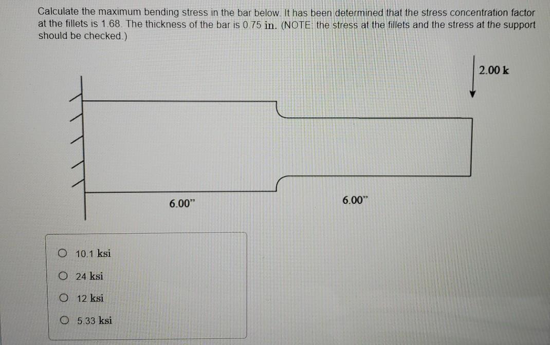 Solved Calculate the maximum bending stress in the bar | Chegg.com