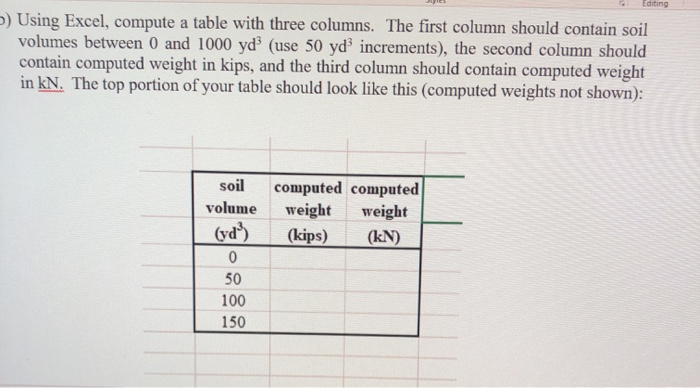 Solved computed computed weight weight (kips) (kN) soil | Chegg.com