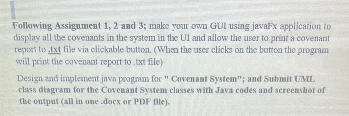 Solved Design and implensent java program foc " Covenant | Chegg.com
