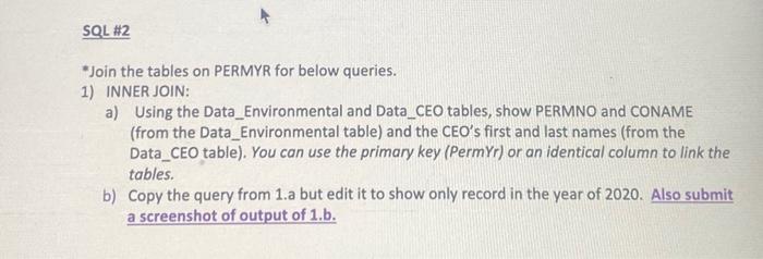 Solved "Join the tables on PERMYR for below queries. 1) | Chegg.com