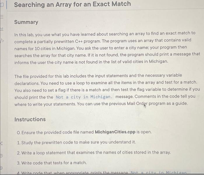 Solved Searching an Array for an Exact Match E Summary il In | Chegg.com
