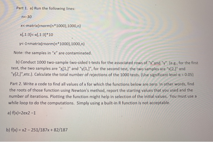 Solved Part 1. a) Run the following lines: n