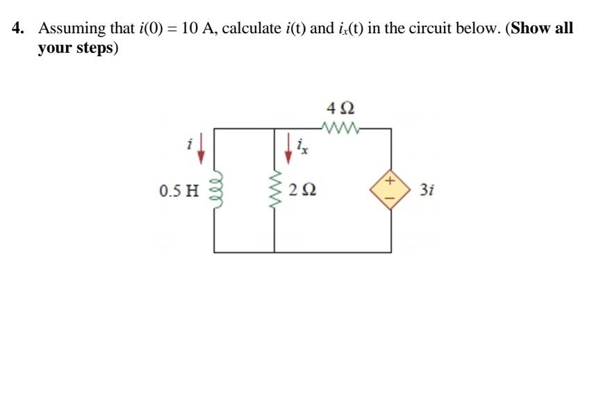 Solved Assuming that i(0)=10 A, calculate i(t) and ix(t) in | Chegg.com
