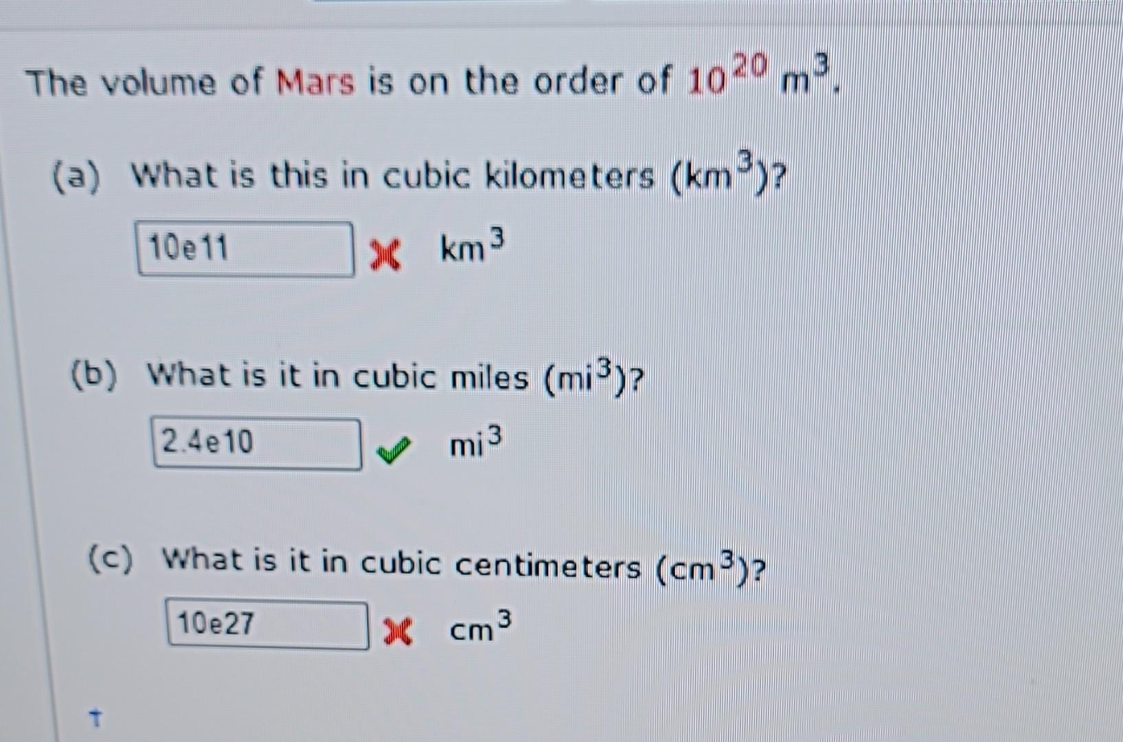 Solved The volume of Mars is on the order of \\( 10^{20} | Chegg.com