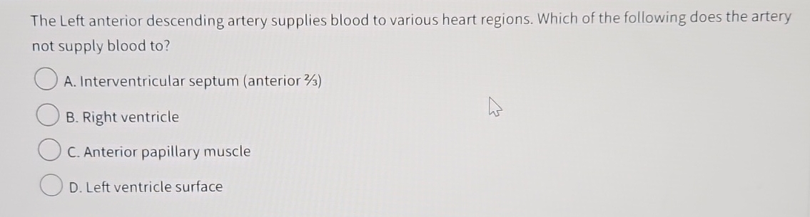 High Quality SOLUTION The Left anterior descending artery supplies blood to | Chegg.com
